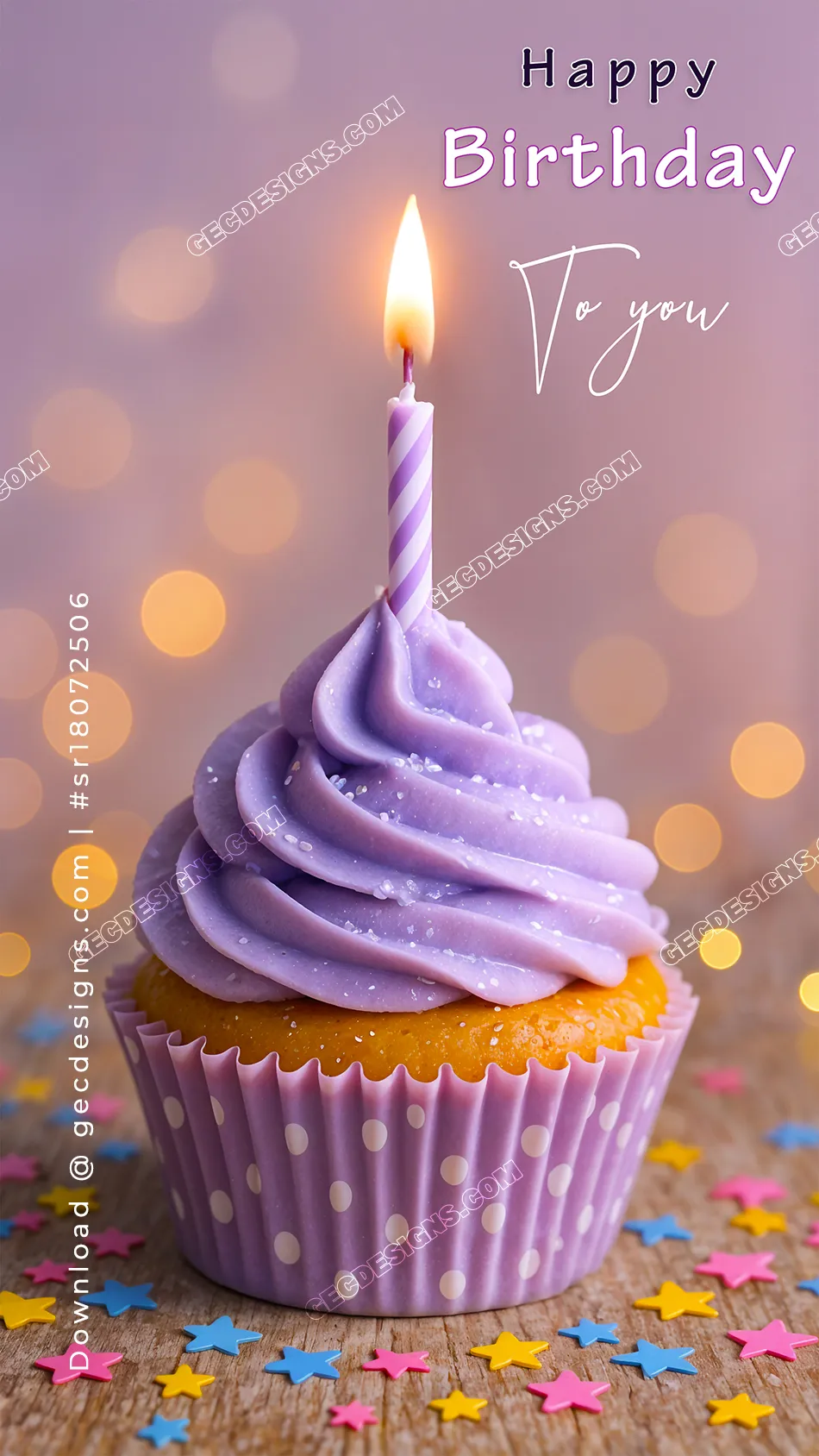 Purple Frosted Cupcake Birthday Wishes Image with Candle and Star ...