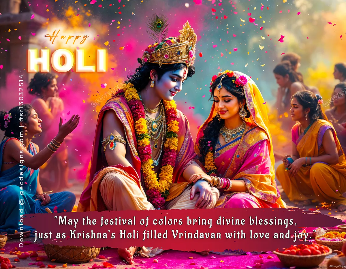 Radha Krishna Happy Holi wishes wallpaper - GEC Designs