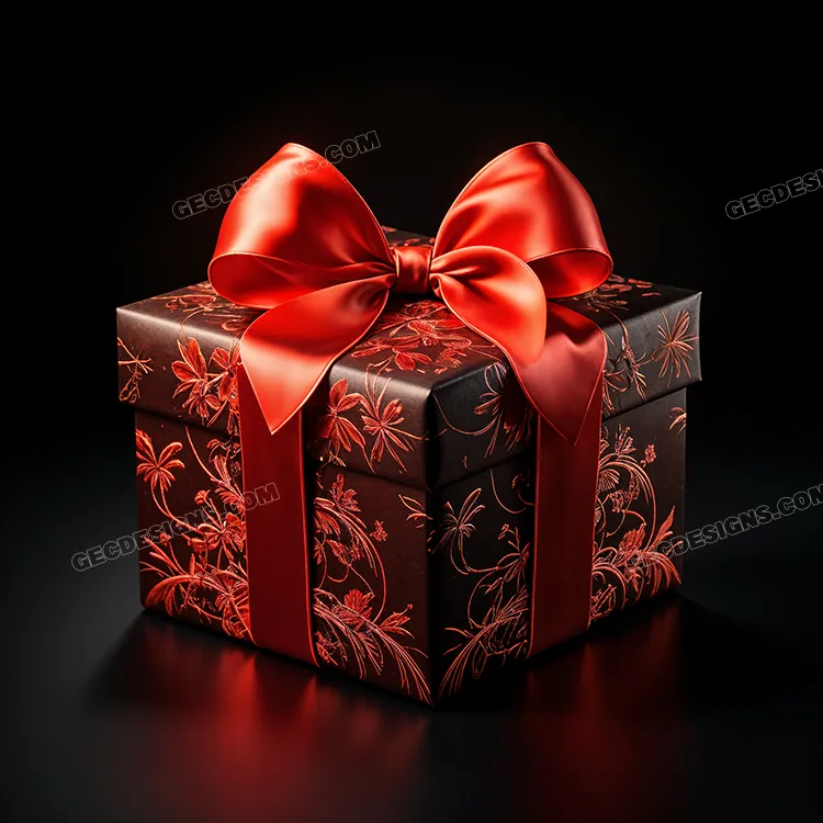 Red Gift Box with Red ribbon on a dark background - GEC Designs