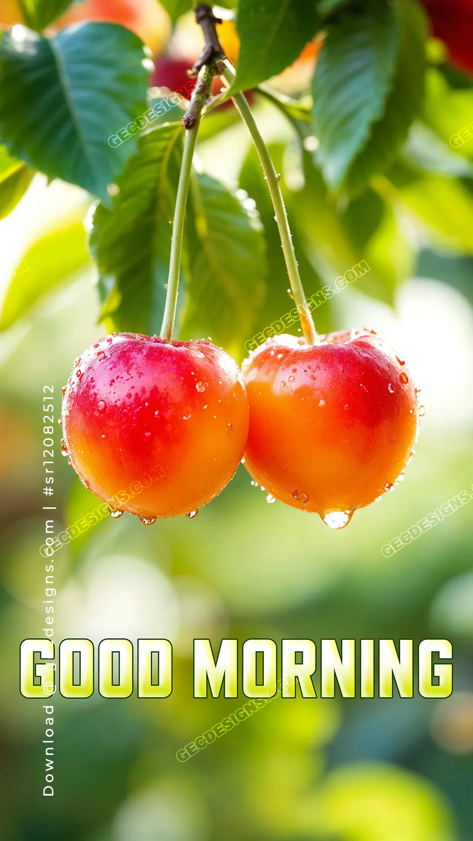 Refreshing Good Morning Image with Cherries and Dewdrops - GEC Designs