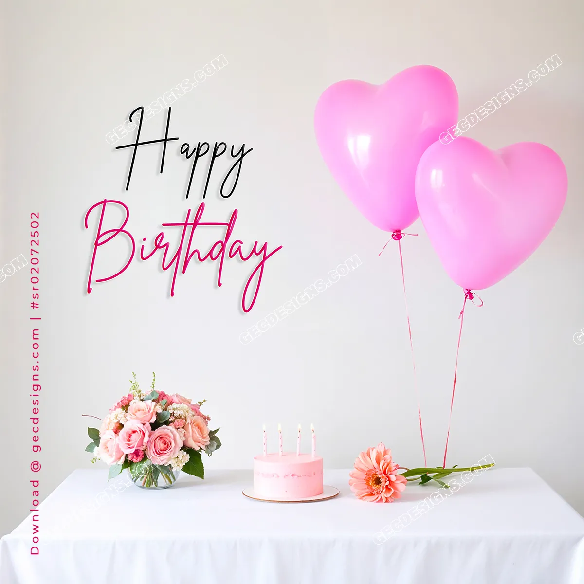 Romantic Pink Heart Balloons, Happy Birthday wishes Image with Cake ...