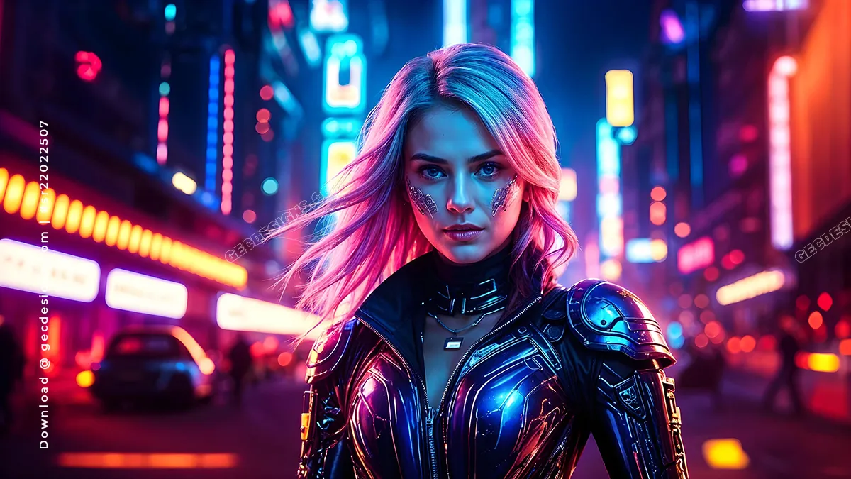 Sci-Fi Cyborg girl in cyberpunk style wallpaper - GEC Designs