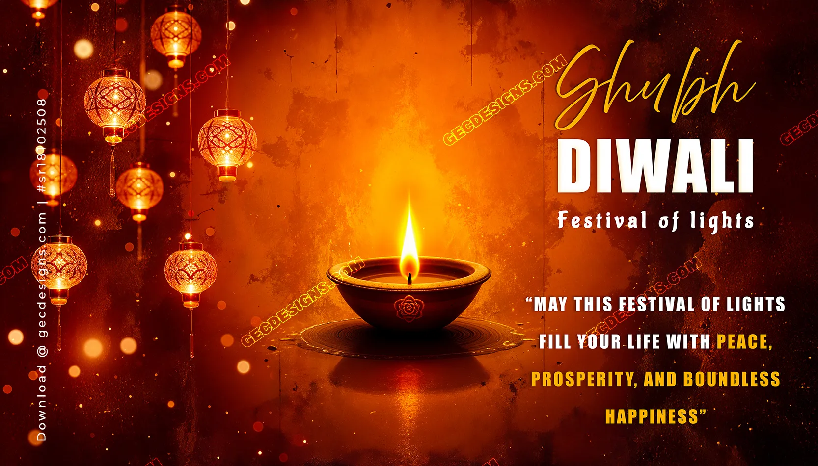 Shubh Diwali wishes image with Glowing Diya and Hanging lanterns for ...