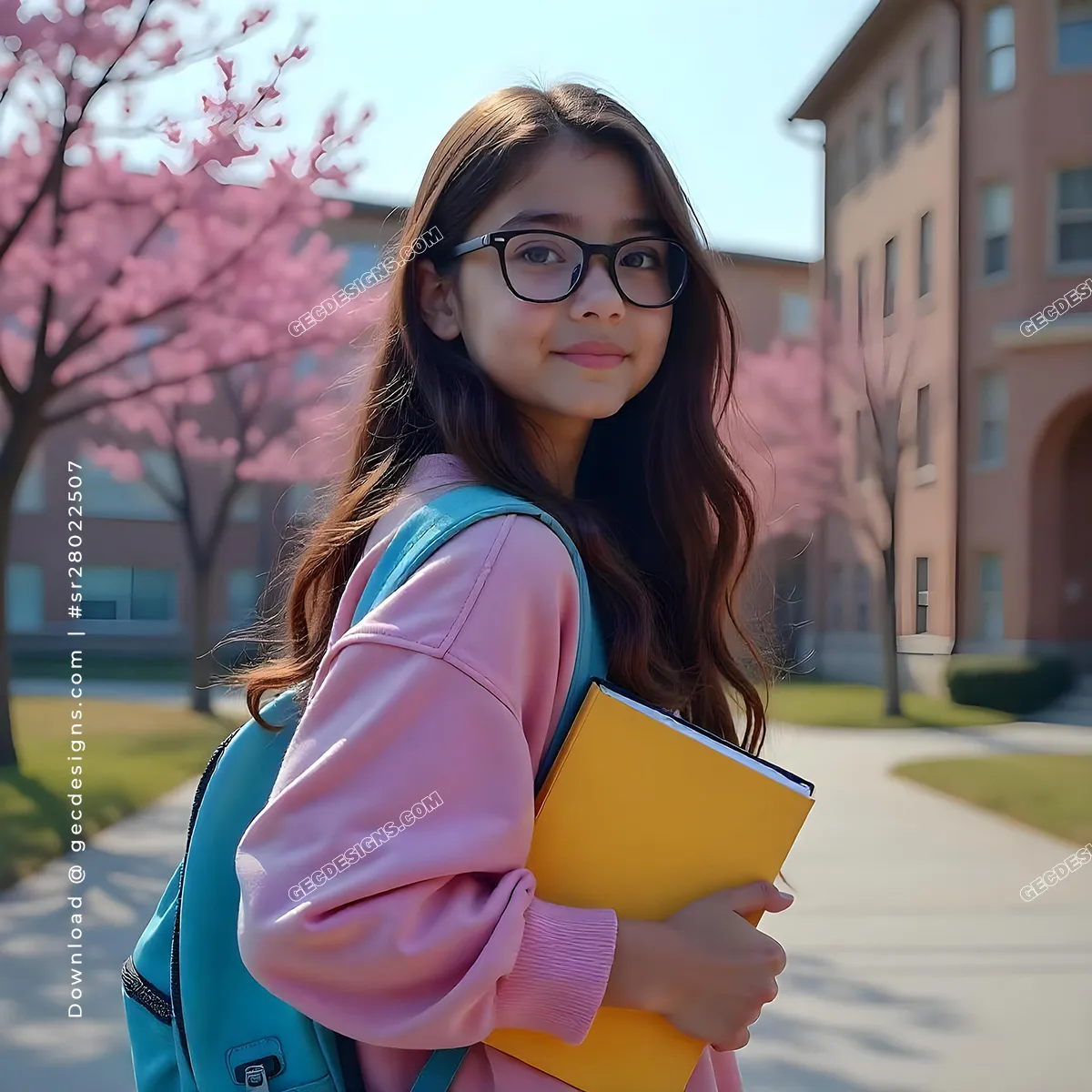 Smiling School Girl with backpack AI Generated - GEC Designs