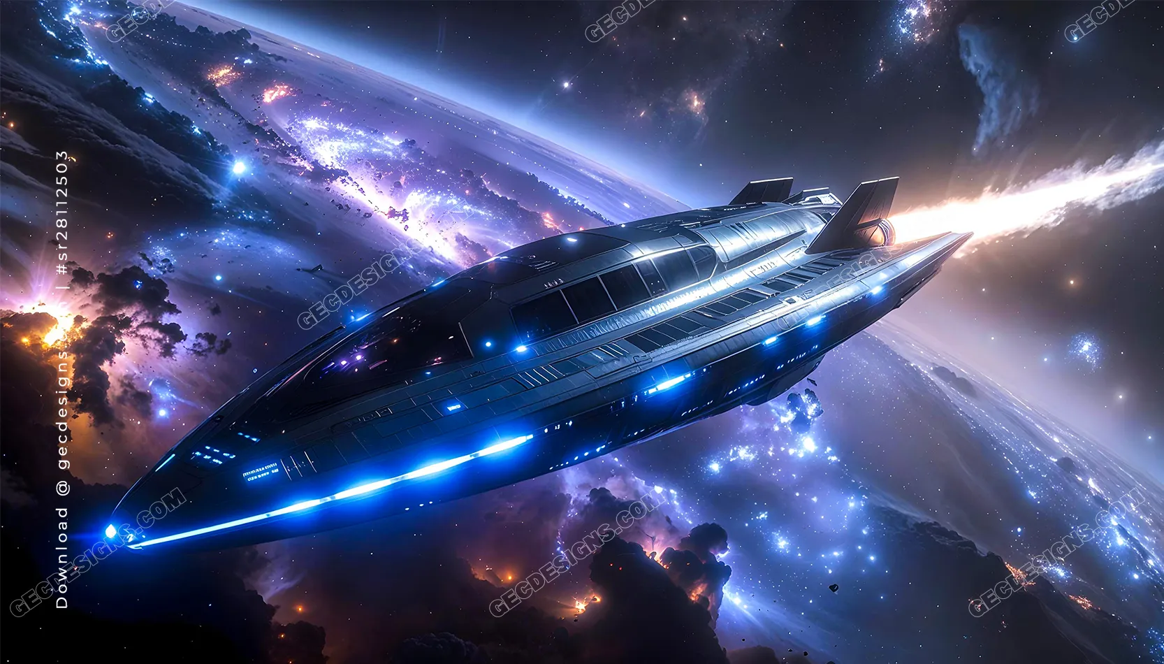 Epic interstellar spaceship wallpaper with glowing thrusters and cosmic ...
