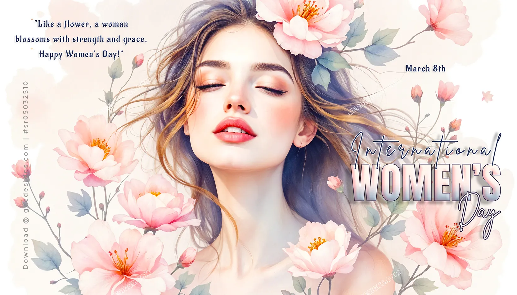Special Women's Day wishes with Flowers and Face background - GEC Designs