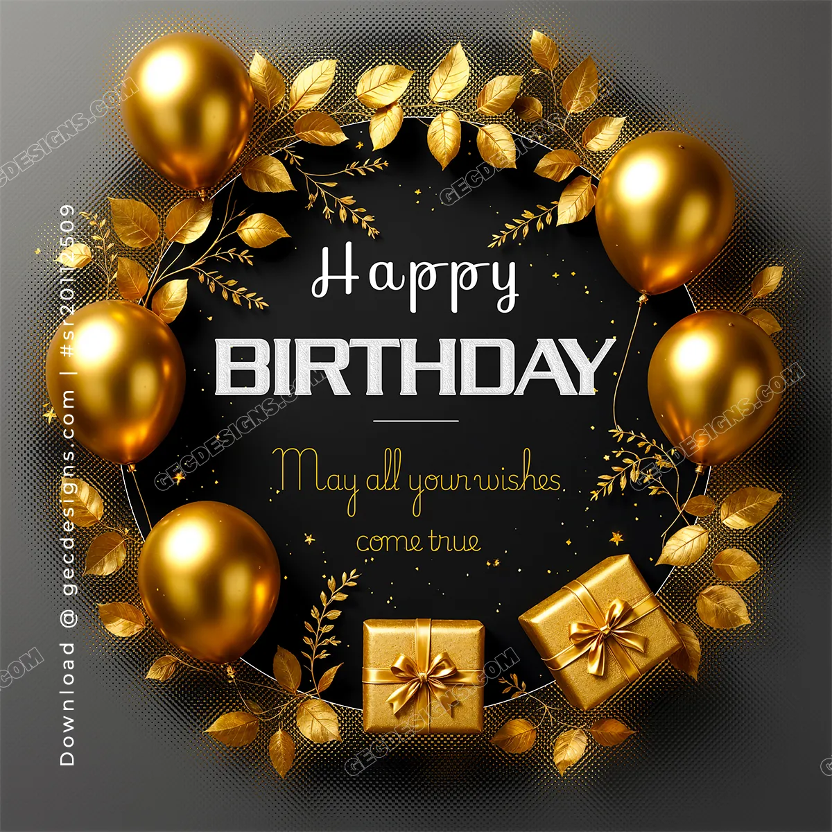 Happy Birthday wishes with blue and gold balloons, birthday cake, and ...