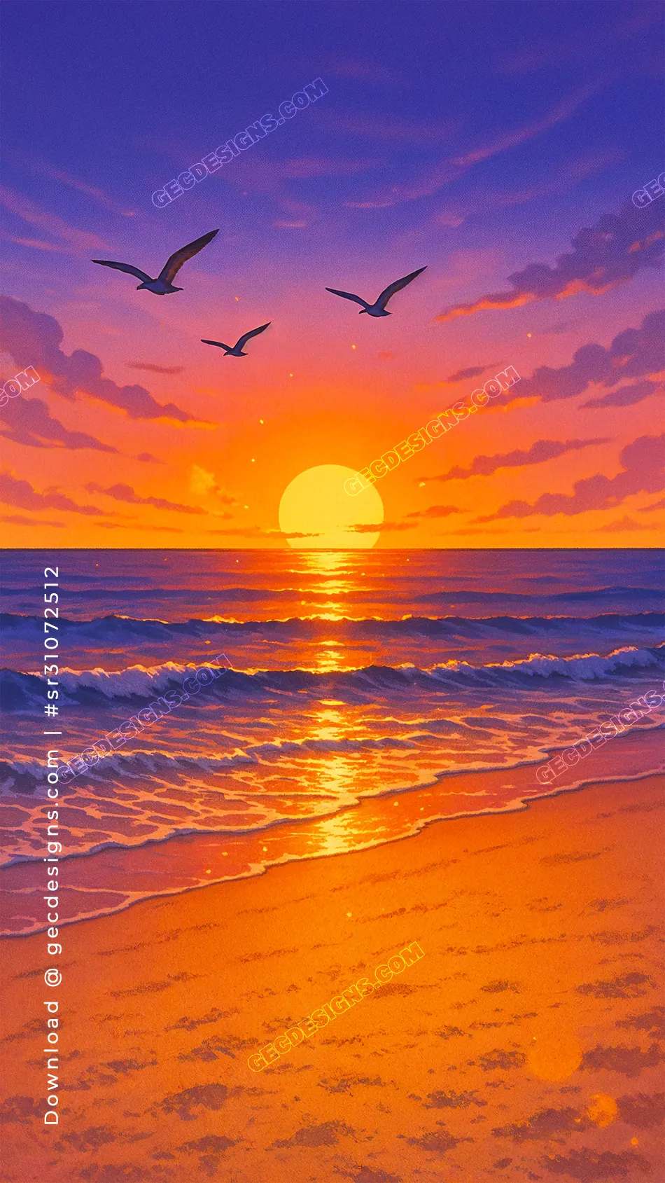 Sunset Beach iPhone Wallpaper with Soothing Waves and Seagulls in ...