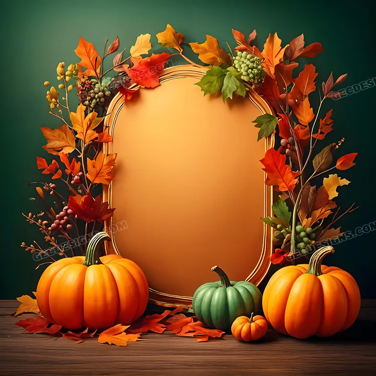 Thanksgiving Frame with Pumpkins, Berries, and Fall leaves - GEC Designs