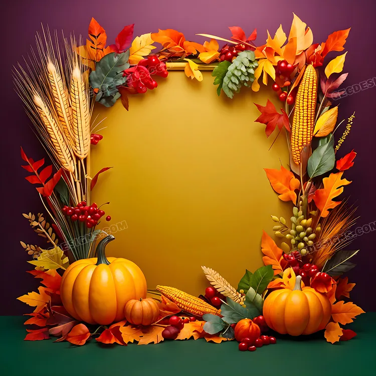 Thanksgiving frame with Pumpkins, Berries, Corn, and Leaves - GEC Designs