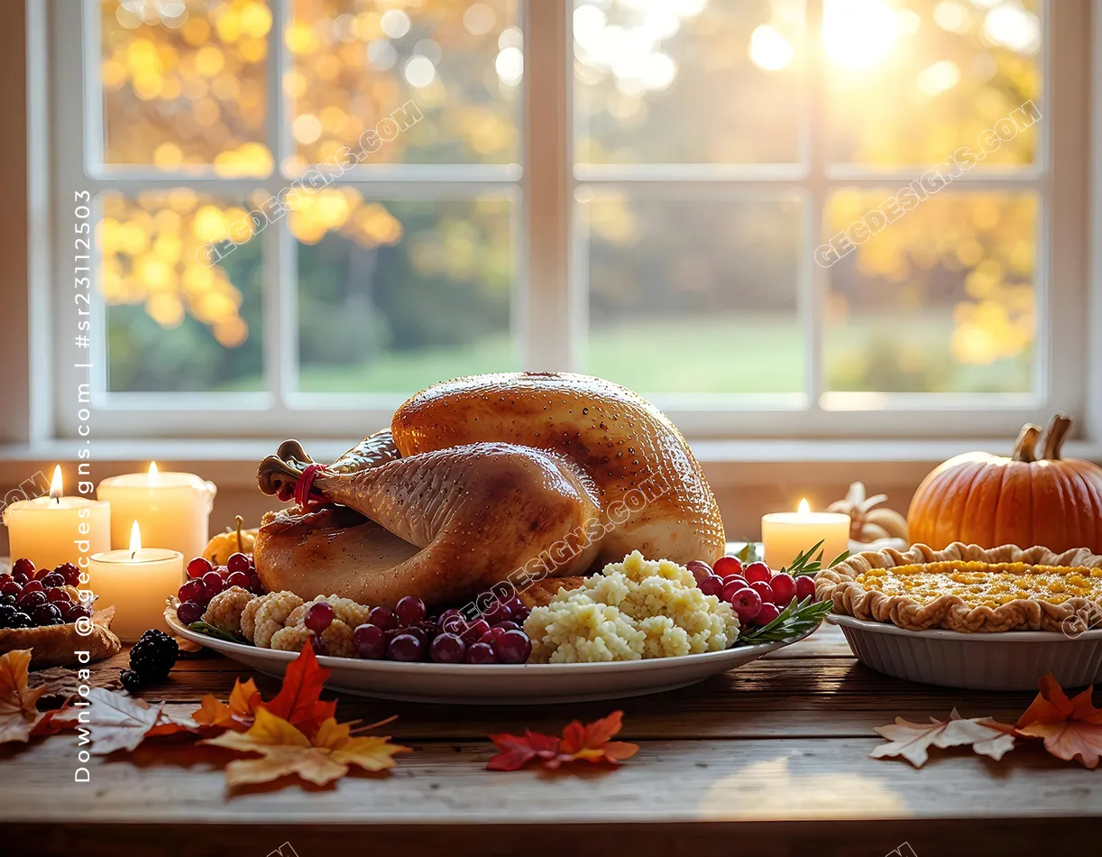 Thanksgiving image featuring a beautifully roasted turkey, autumn ...