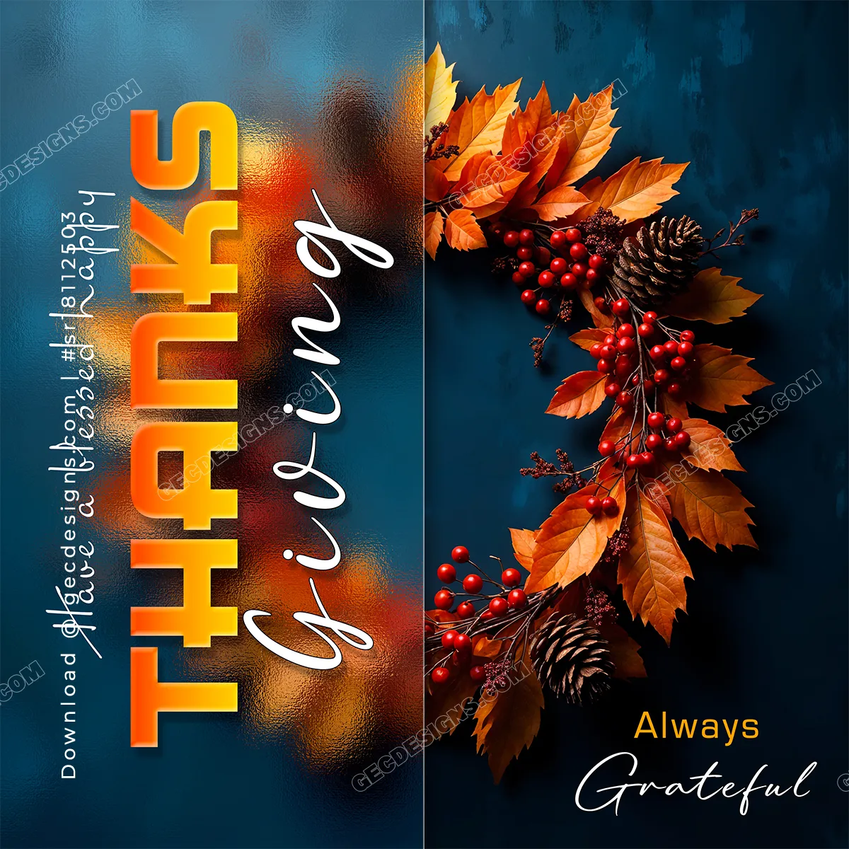 Thanksgiving Wishes Image with Autumn Leaves and Red Berries on a Deep ...