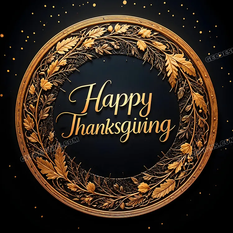 Thanksgiving wishes with Golden frame Autumn leaves wallpaper - GEC Designs