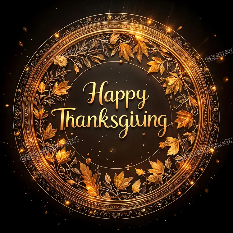 Thanksgiving wishes with leaves in a golden frame wallpaper - GEC Designs