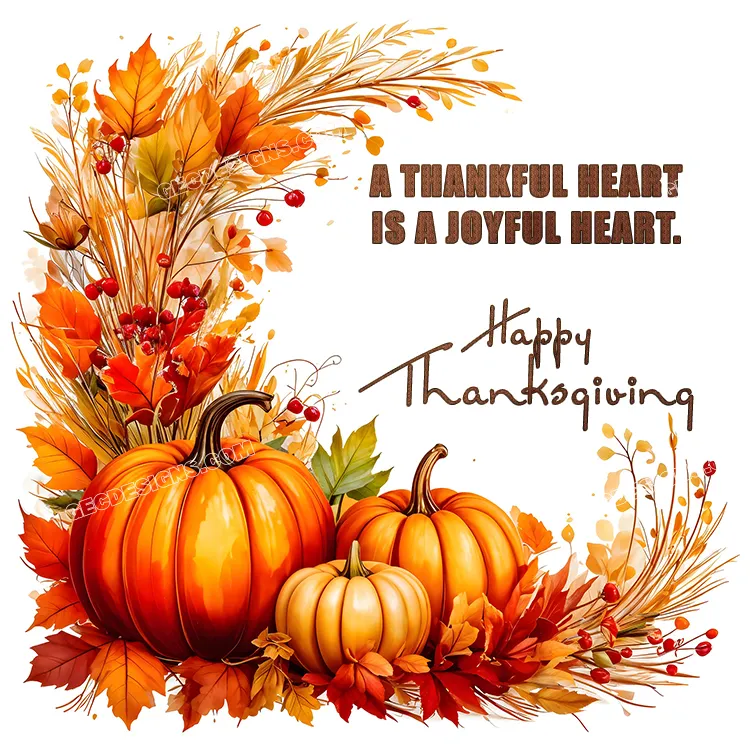 Thanksgiving wishes with pumpkins, berries, and autumn leaves ...