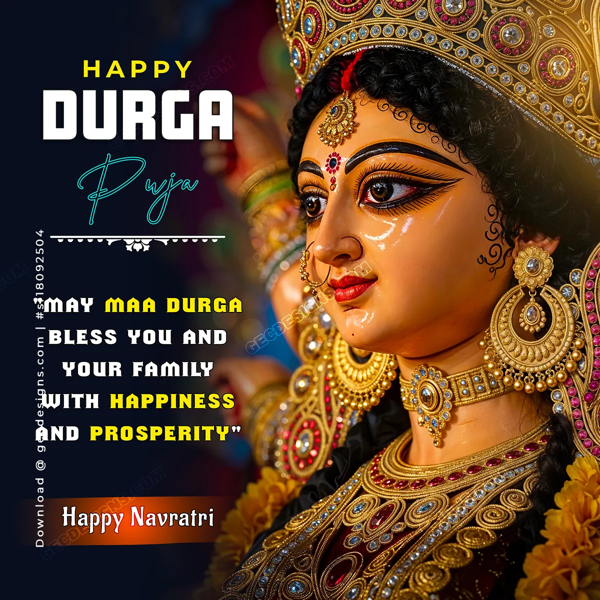 Traditional Happy Navratri Images 2025 Featuring Maa Durga Idol and ...