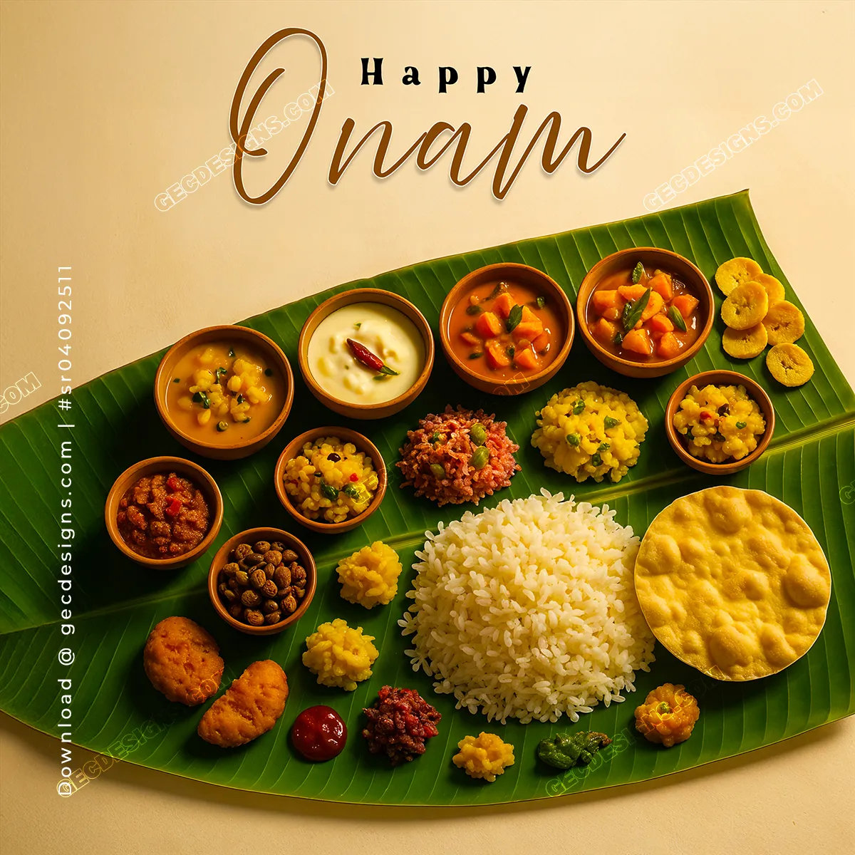 Traditional Onam Sadya Feast Happy Onam 2025 Wishes Image - GEC Designs