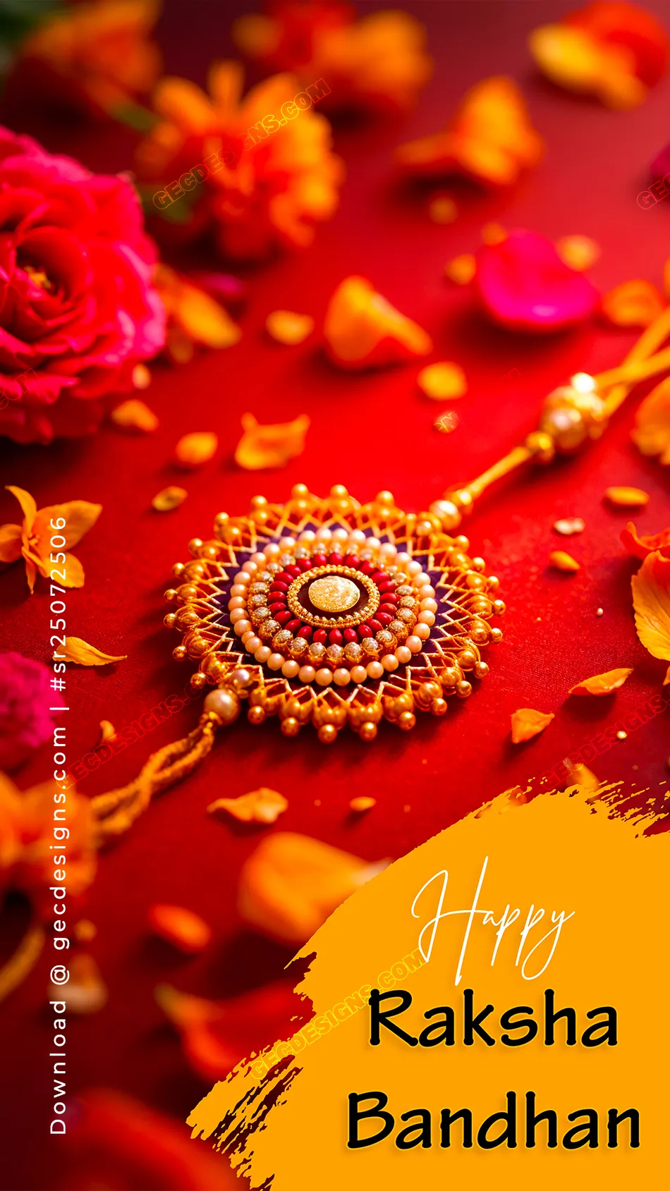 Traditional Rakhi on Red Background, Elegant Happy Raksha Bandhan Image ...