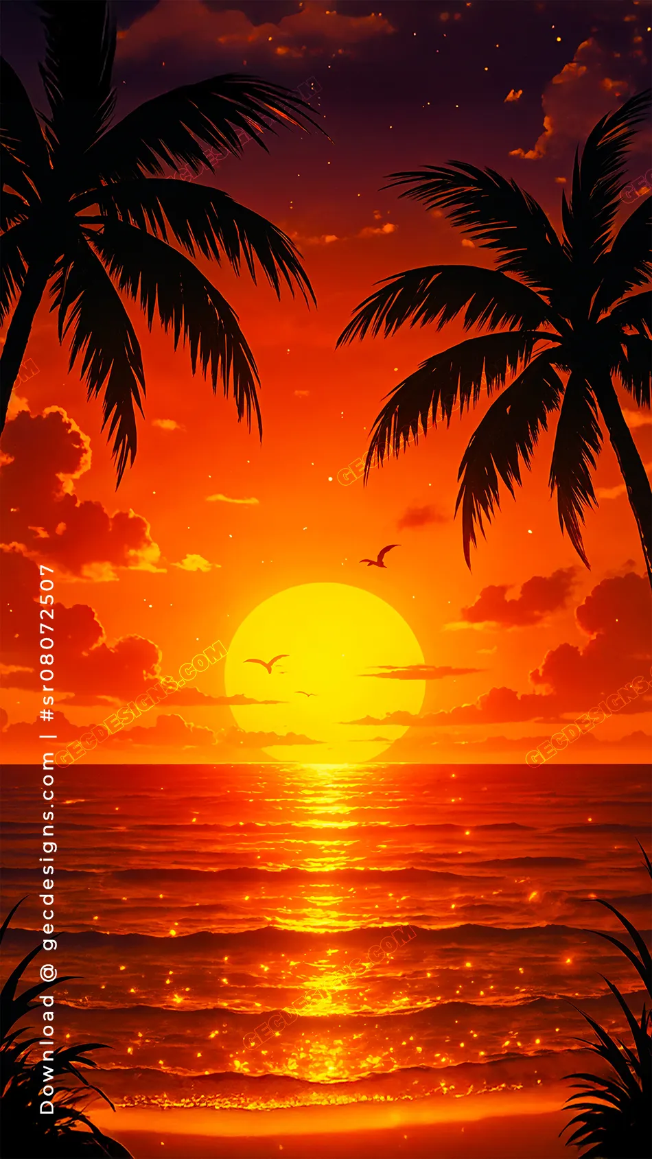 Tropical Sunset Beach iPhone Wallpaper with Palm Trees and Ocean Glow ...