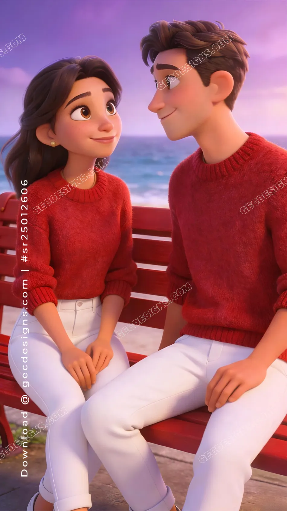 Valentine’s Day Image Featuring Romantic Cartoon Boy and Girl Sitting ...