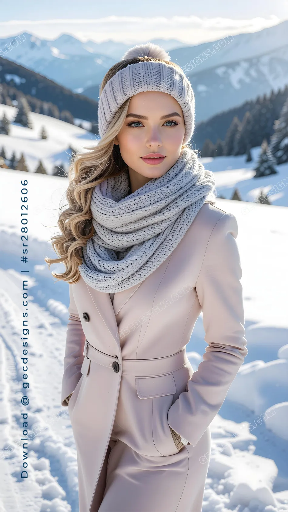 Winter Fashion Portrait Woman in Snowy Mountains Wearing Knit Hat ...