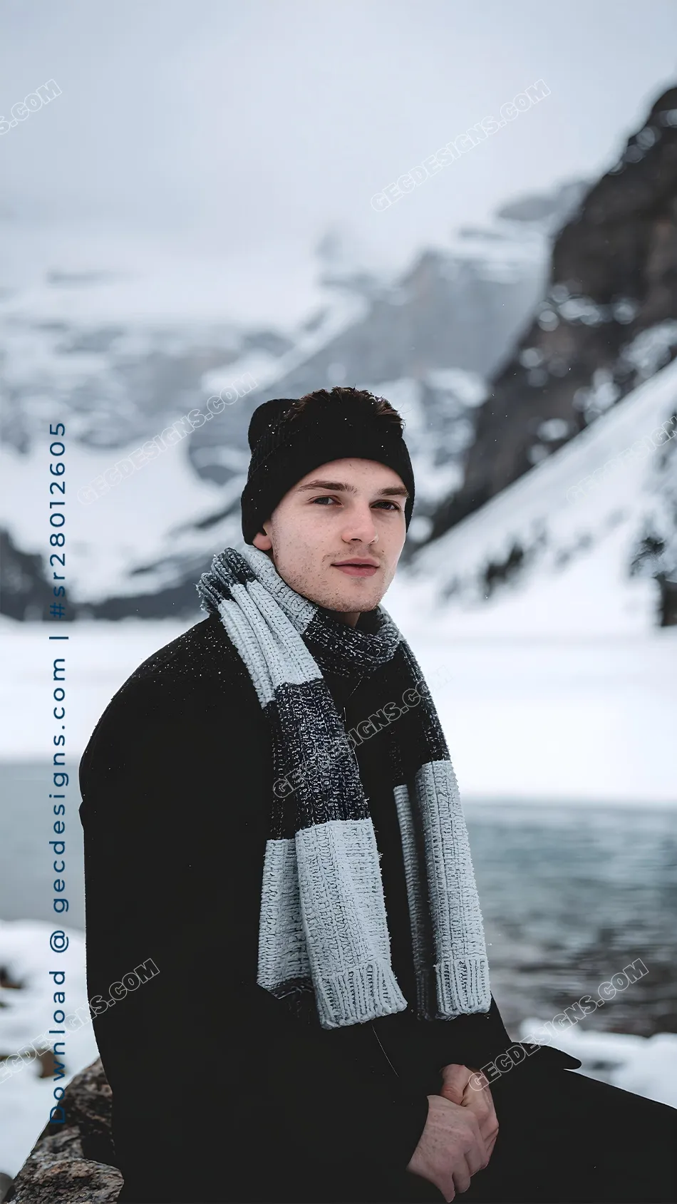 Winter Portrait of Man in the Snowy Mountains Wearing a Scarf and ...
