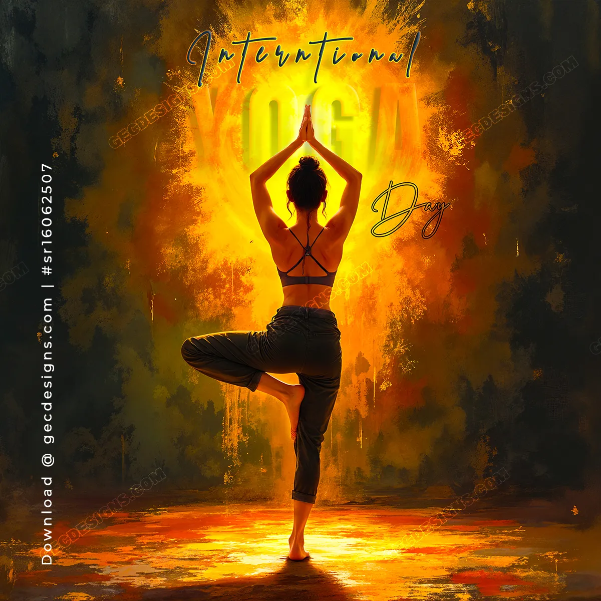Woman in Tree Pose with Glowing Light Backdrop for International Yoga ...