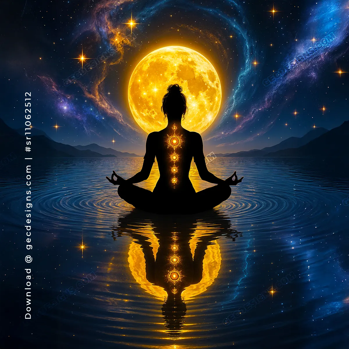 Yoga Day wallpaper young woman Meditating with full moon cosmic energy ...