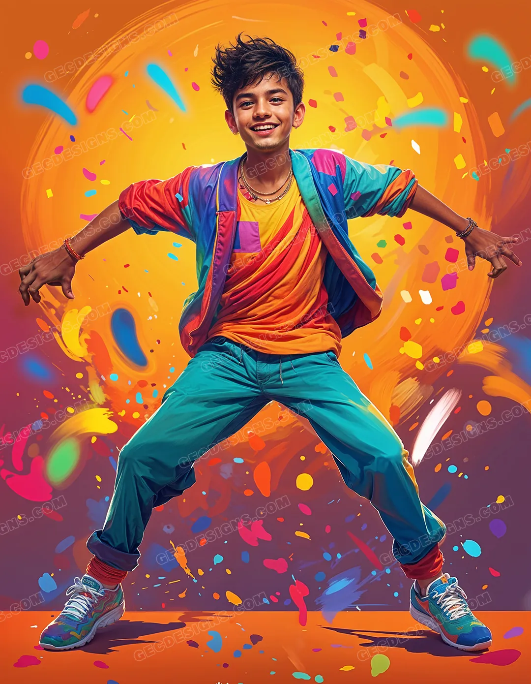 Young boy dancing, party vibe AI Generated wallpaper - GEC Designs
