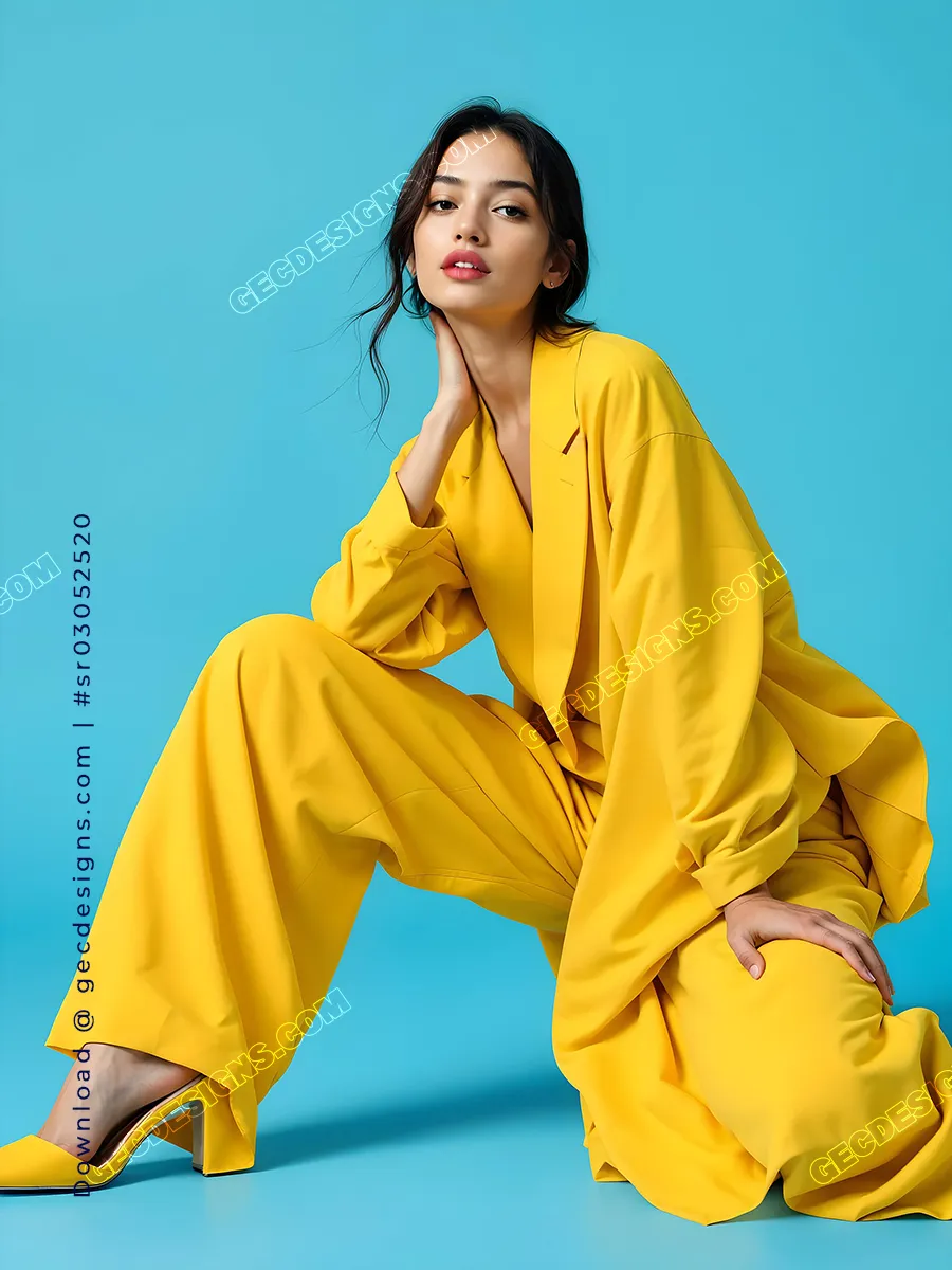 Young female model stylish pose with a yellow outfit - GEC Designs