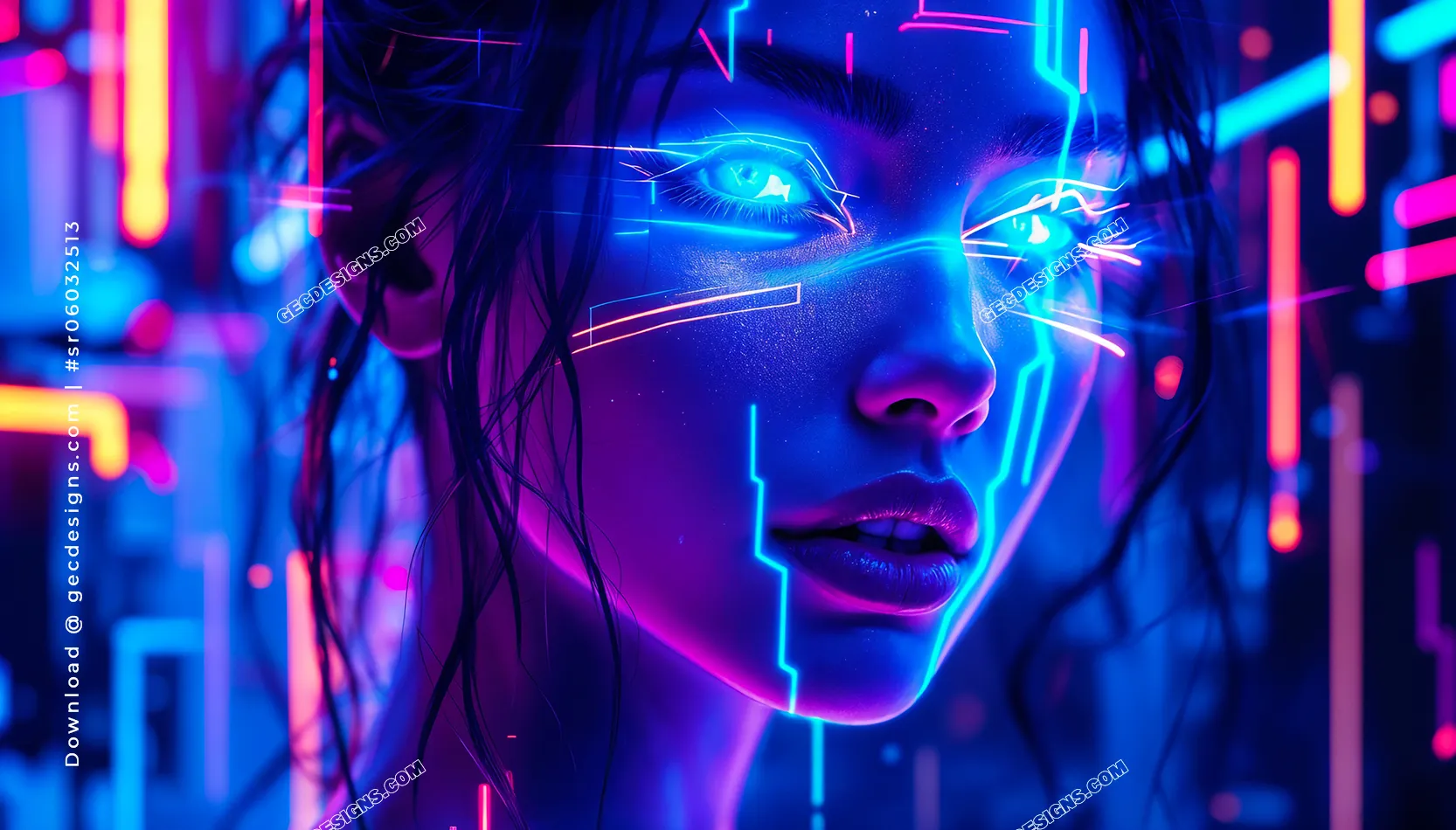 Young Woman close-up portrait with Neon lights for Women's Day Wishes ...
