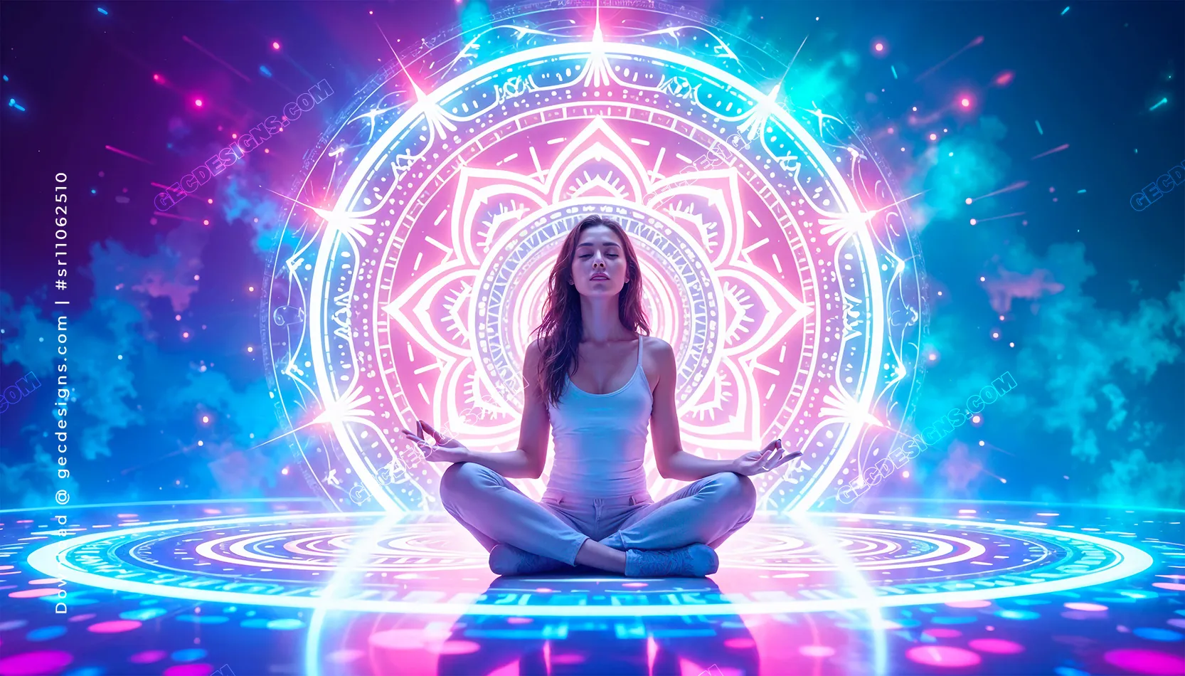 Young woman in Meditation pose glowing Mandala background International Yoga Day wallpaper - GEC ...